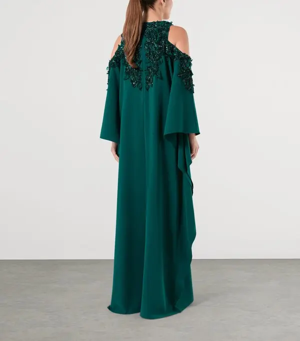 Marina Rinaldi Tony Ward Embellished Cold-shoulder Maxi Dress - Clear