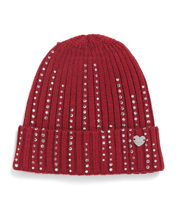 Monnalisa Embellished Knit Beanie - Red