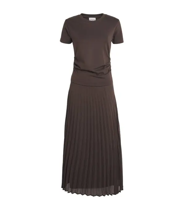 Claudie Pierlot Ruched Pleated-skirt Midi Dress