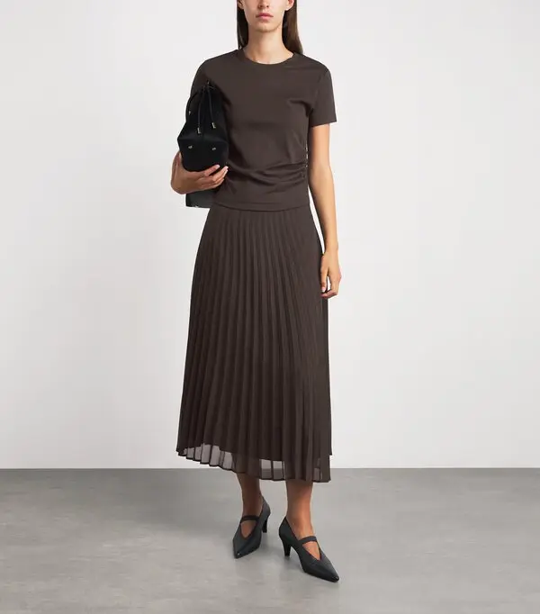 Claudie Pierlot Ruched Pleated-skirt Midi Dress