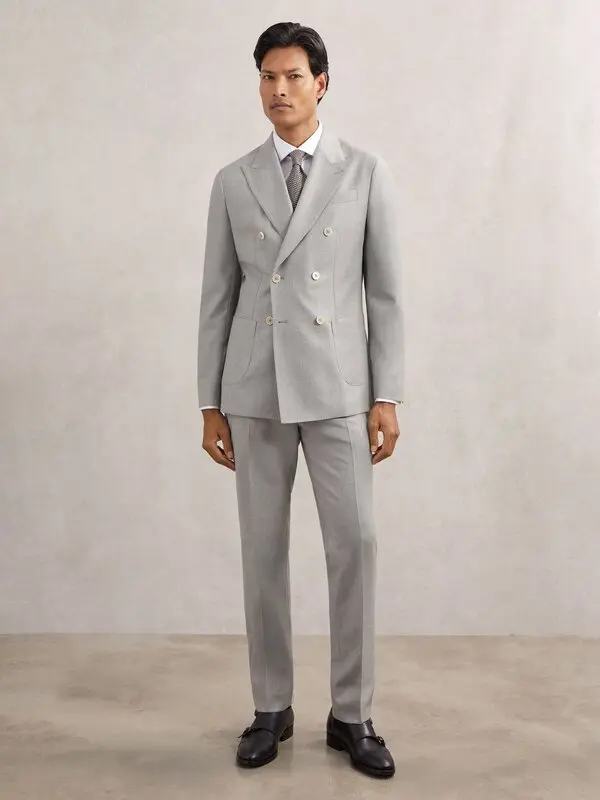 REISS Wool Flannel Double-breasted Tailored-fit Blazer