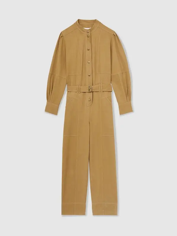 REISS Lyocell-cotton Wide-leg Jumpsuit - Camel