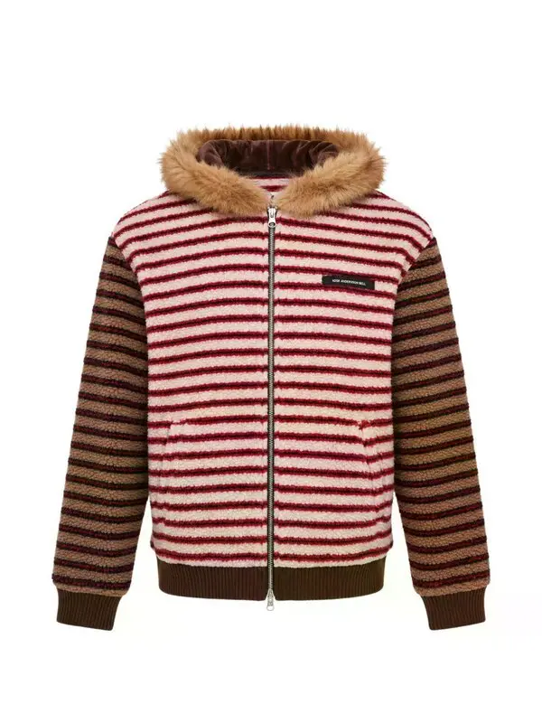 Andersson Bell Patchwork Stripe Faux-fur Trim Hoodie