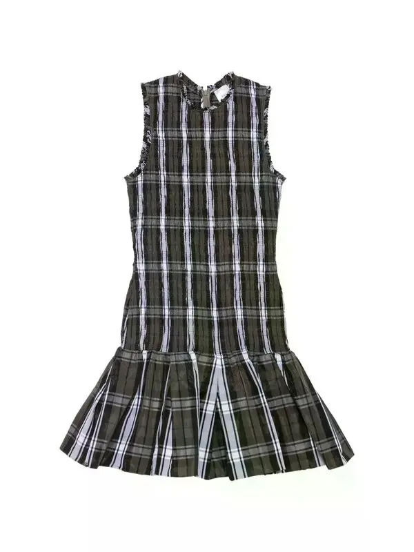 PATOU Shirred Tartan-check Mini Dress