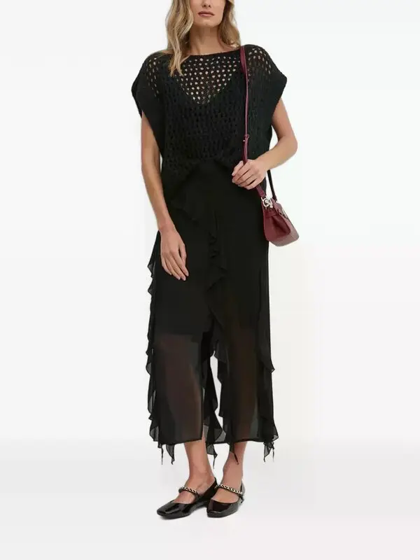 Sisley Ruffled Front-slit Midi Skirt