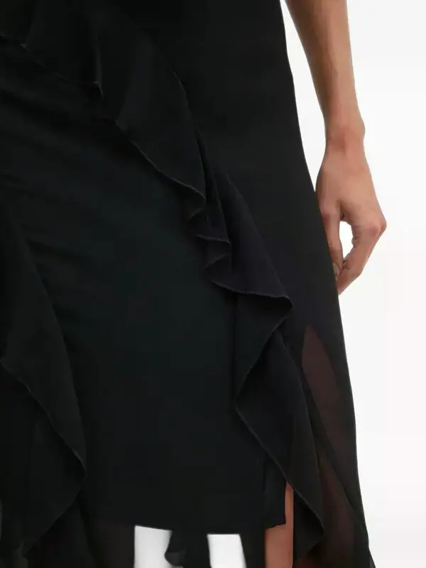 Sisley Ruffled Front-slit Midi Skirt