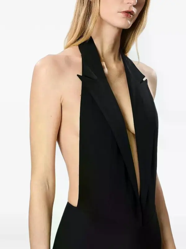 AMAZUIN Halterneck Peak-lapel Bodysuit
