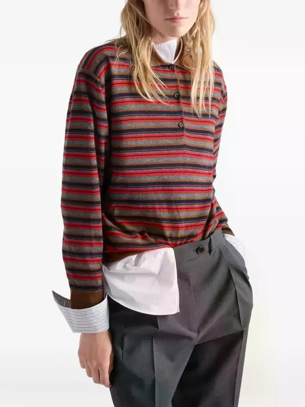 Prada Striped Cashmere Polo Sweater