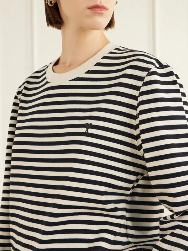 AMI Paris Logo-embroidered Striped Cotton-jersey T-shirt