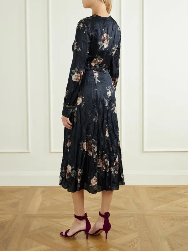 Erdem Floral-print Crinkled-satin Midi Dress