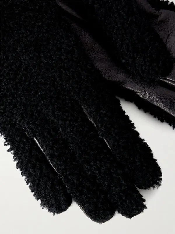 Gabriela Hearst Eglantina Leather-trimmed Shearling Gloves