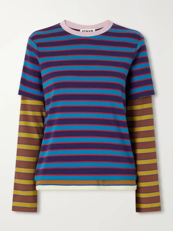 Staud Dillon Layered Striped Stretch Cotton-jersey T-shirt