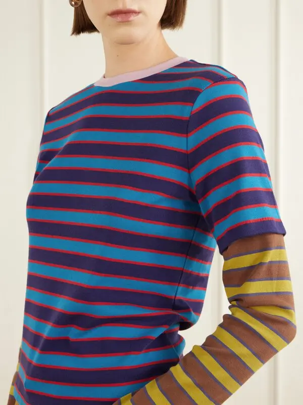 Staud Dillon Layered Striped Stretch Cotton-jersey T-shirt