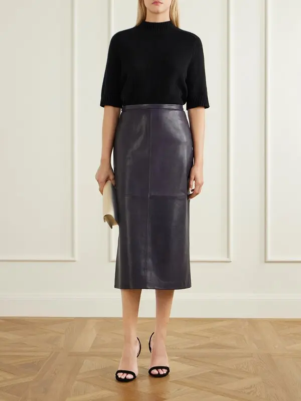 Nour Hammour Alana Leather Midi Skirt