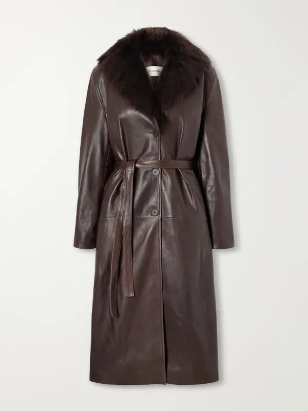 Nour Hammour Niven Belted Shearling-trimmed Leather Trench