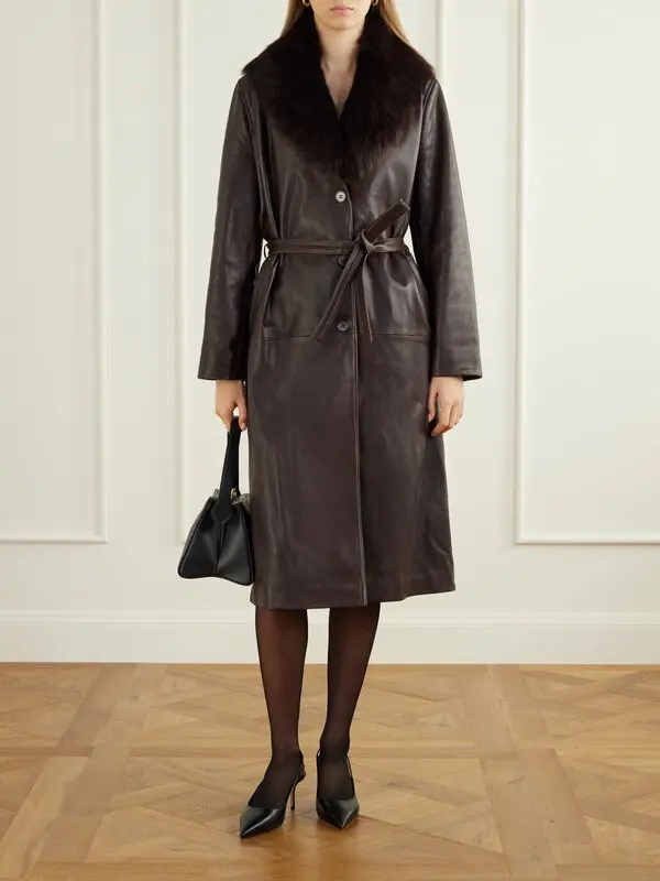 Nour Hammour Niven Belted Shearling-trimmed Leather Trench