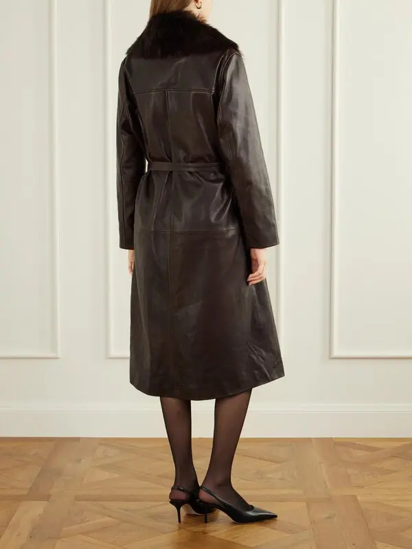 Nour Hammour Niven Belted Shearling-trimmed Leather Trench