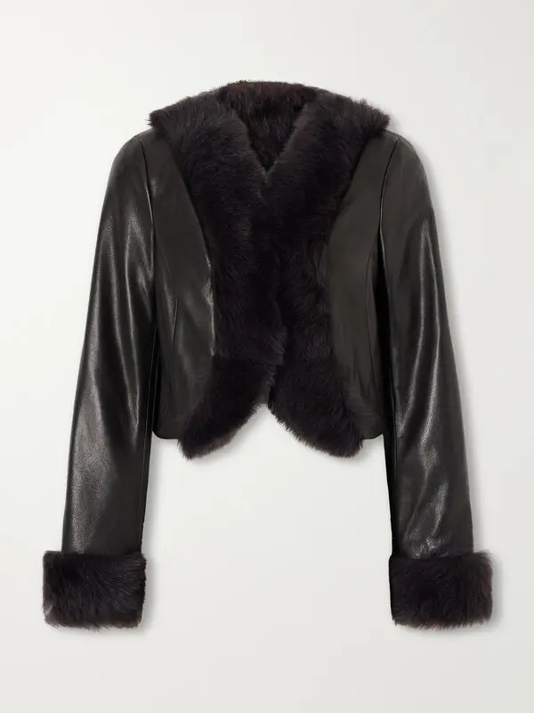 Nour Hammour Sofie Cropped Shearling-trimmed Leather Jacket