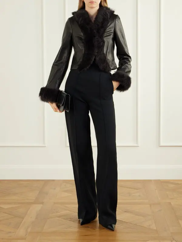 Nour Hammour Sofie Cropped Shearling-trimmed Leather Jacket