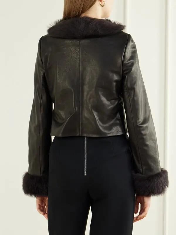 Nour Hammour Sofie Cropped Shearling-trimmed Leather Jacket