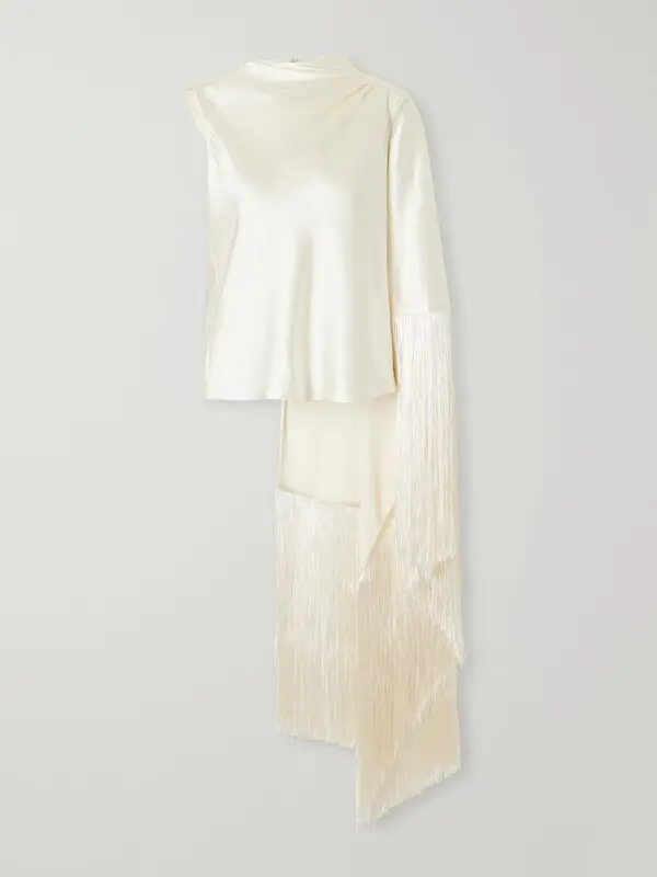 SELF-PORTRAIT Asymmetric Fringed Satin Cami