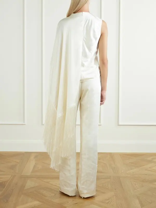 SELF-PORTRAIT Asymmetric Fringed Satin Cami