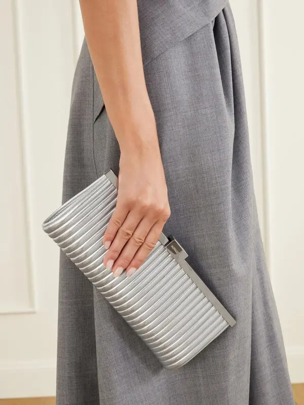AQUAZZURA Heatwave Metallic Leather Clutch - Silver
