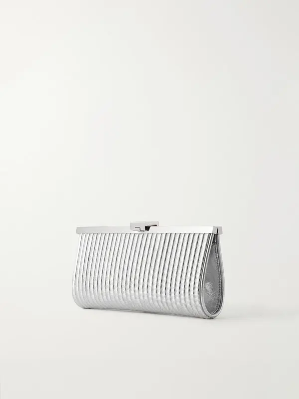 AQUAZZURA Heatwave Metallic Leather Clutch - Silver