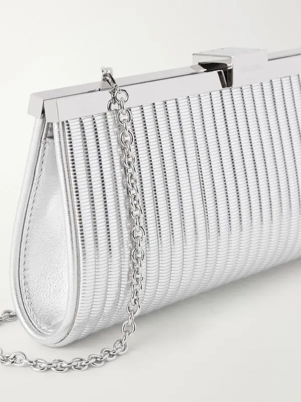 AQUAZZURA Heatwave Metallic Leather Clutch - Silver