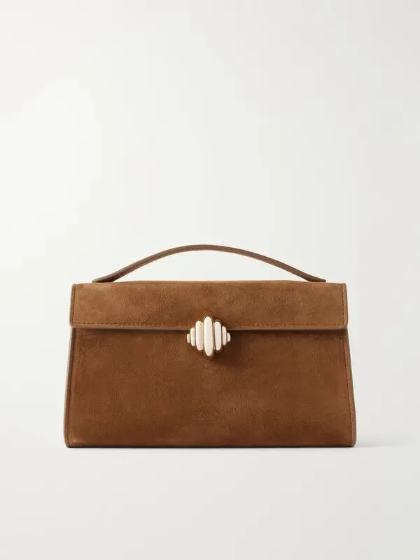 AQUAZZURA Alex Suede Clutch Bag - Brown