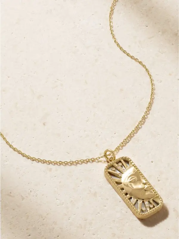 L'ATELIER NAWBAR Sun To My Moon Small 18-karat Diamond And Mother-of-pearl Necklace - Gold
