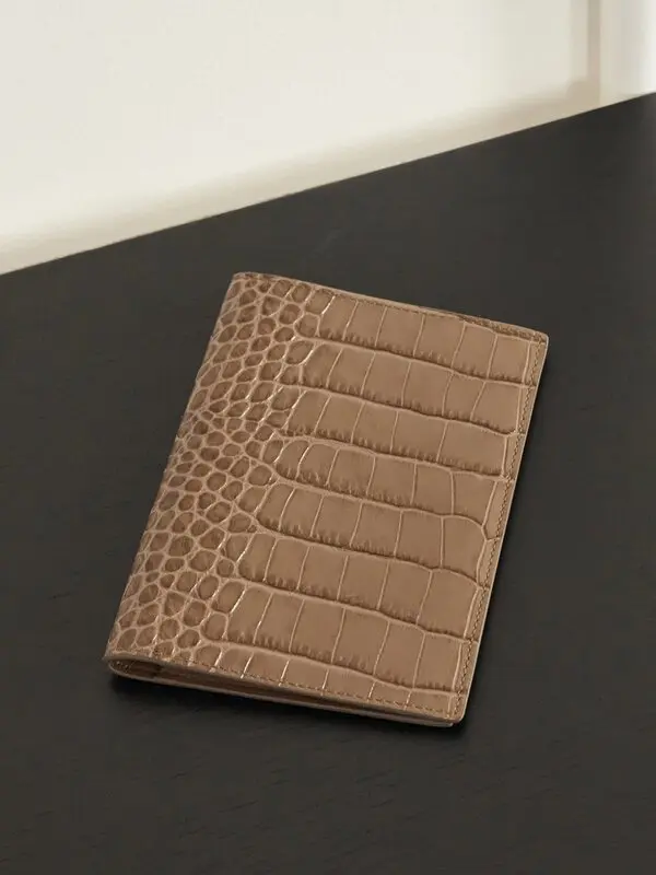 Smythson Mara Croc-effect Leather Passport Cover