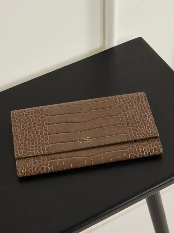 Smythson Mara Croc-effect Leather Jewelry Case