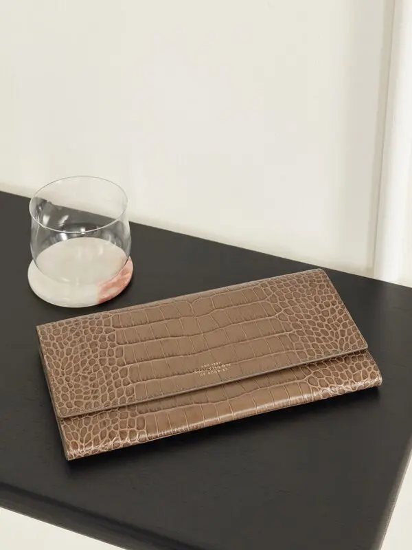 Smythson Mara Croc-effect Leather Jewelry Case