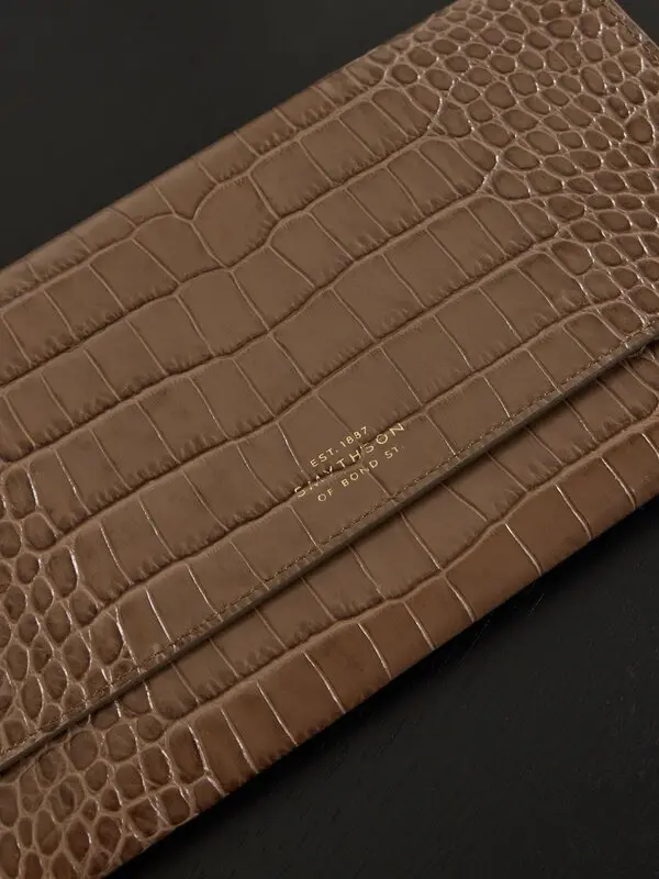 Smythson Mara Croc-effect Leather Jewelry Case