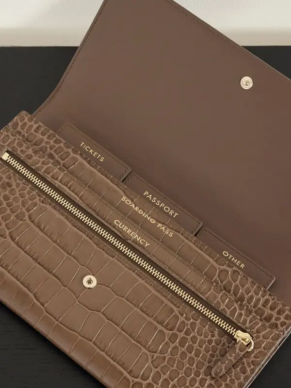Smythson Mara Croc-effect Leather Jewelry Case