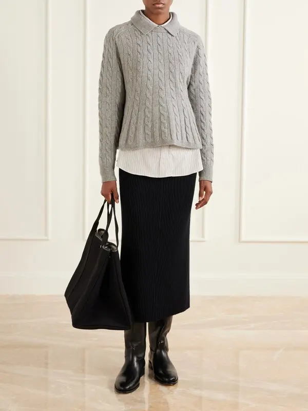 Polo Ralph Lauren Cable-knit Wool And Cashmere-blend Peplum Sweater
