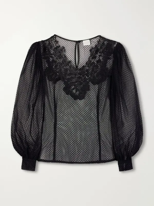Loretta Caponi Lilly Lace-trimmed Organza Blouse