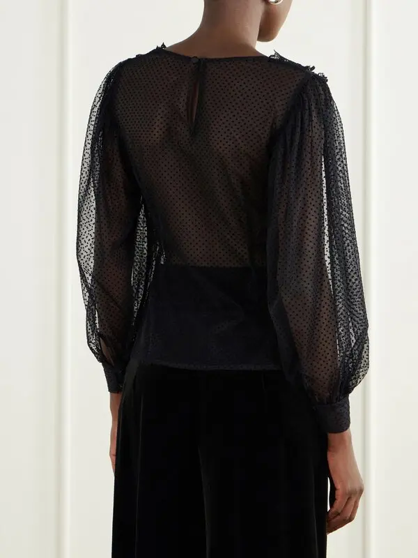 Loretta Caponi Lilly Lace-trimmed Organza Blouse