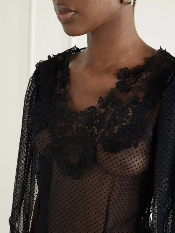 Loretta Caponi Lilly Lace-trimmed Organza Blouse