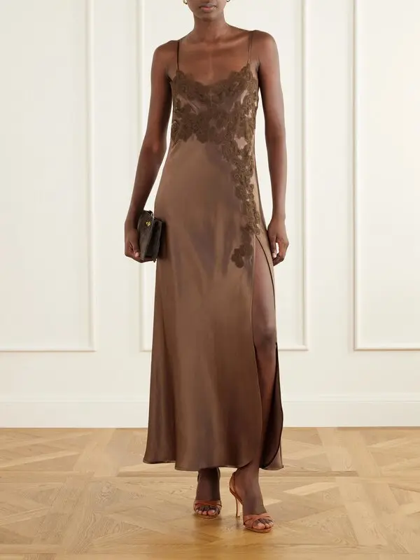 Loretta Caponi Grimilde Lace-trimmed Silk Maxi Dress