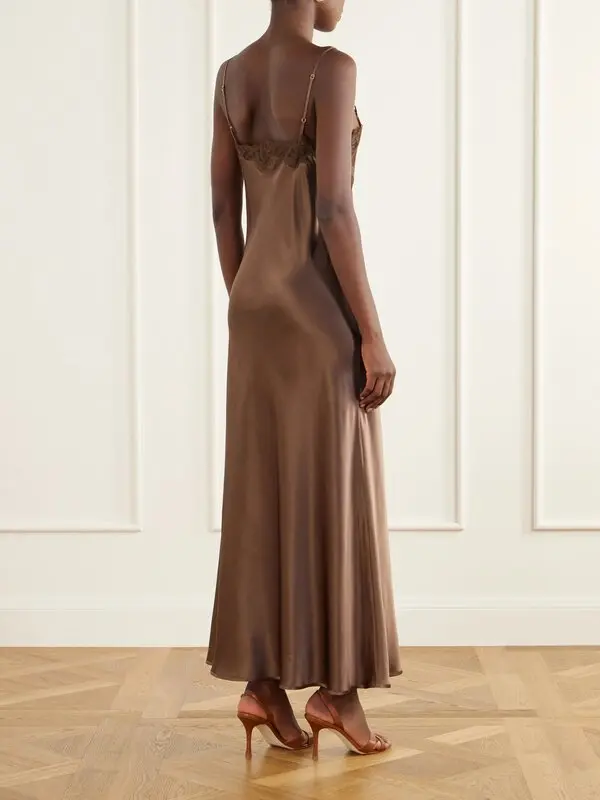 Loretta Caponi Grimilde Lace-trimmed Silk Maxi Dress