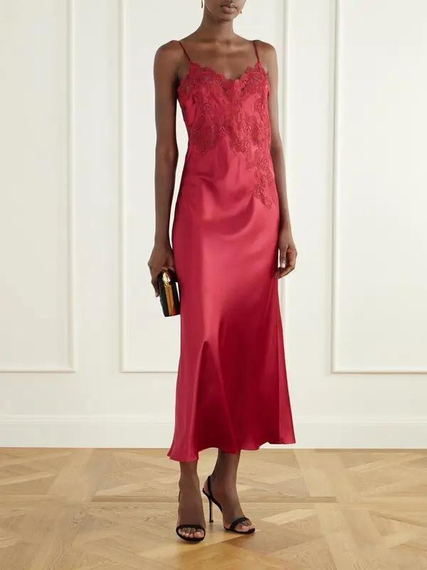 Loretta Caponi Grimilde Lace-trimmed Silk Maxi Dress