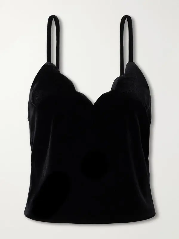 Loretta Caponi Pyrite Scalloped Velvet Cami - Black
