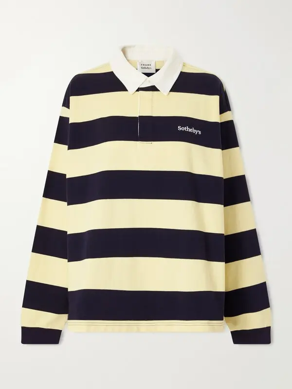 FRAME Sotheby's Striped Cotton-jersey Polo Sweater