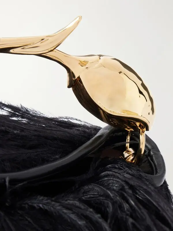 Erdem Bloom Feather-trimmed Leather Clutch Bag