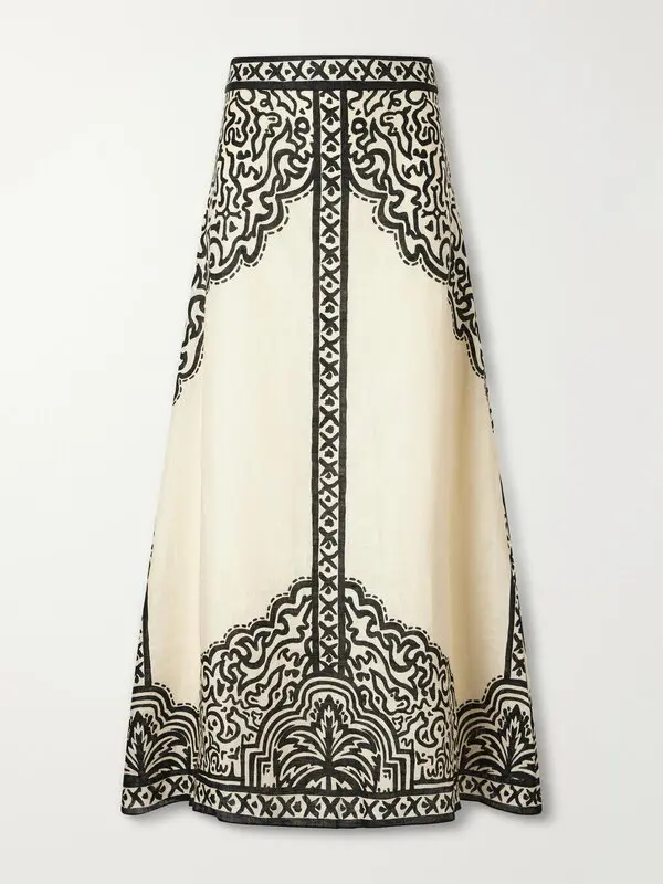 Johanna Ortiz Loose Horizon Printed Linen Maxi Skirt