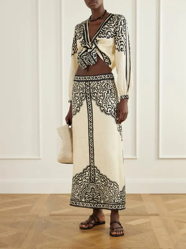 Johanna Ortiz Loose Horizon Printed Linen Maxi Skirt
