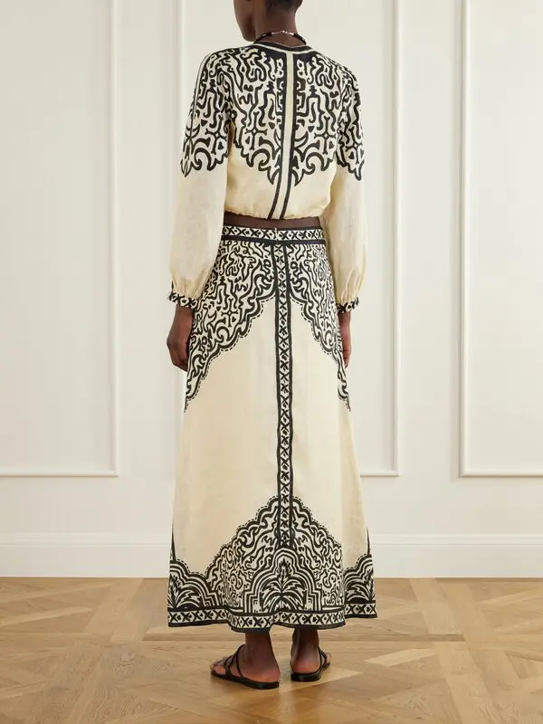 Johanna Ortiz Loose Horizon Printed Linen Maxi Skirt