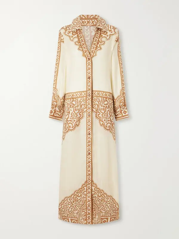 Johanna Ortiz Modern Markings Printed Linen Shirt Dress
